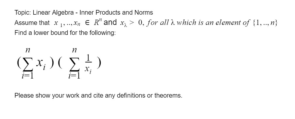 Solved Topic: Linear Algebra - Inner Products and Norms | Chegg.com