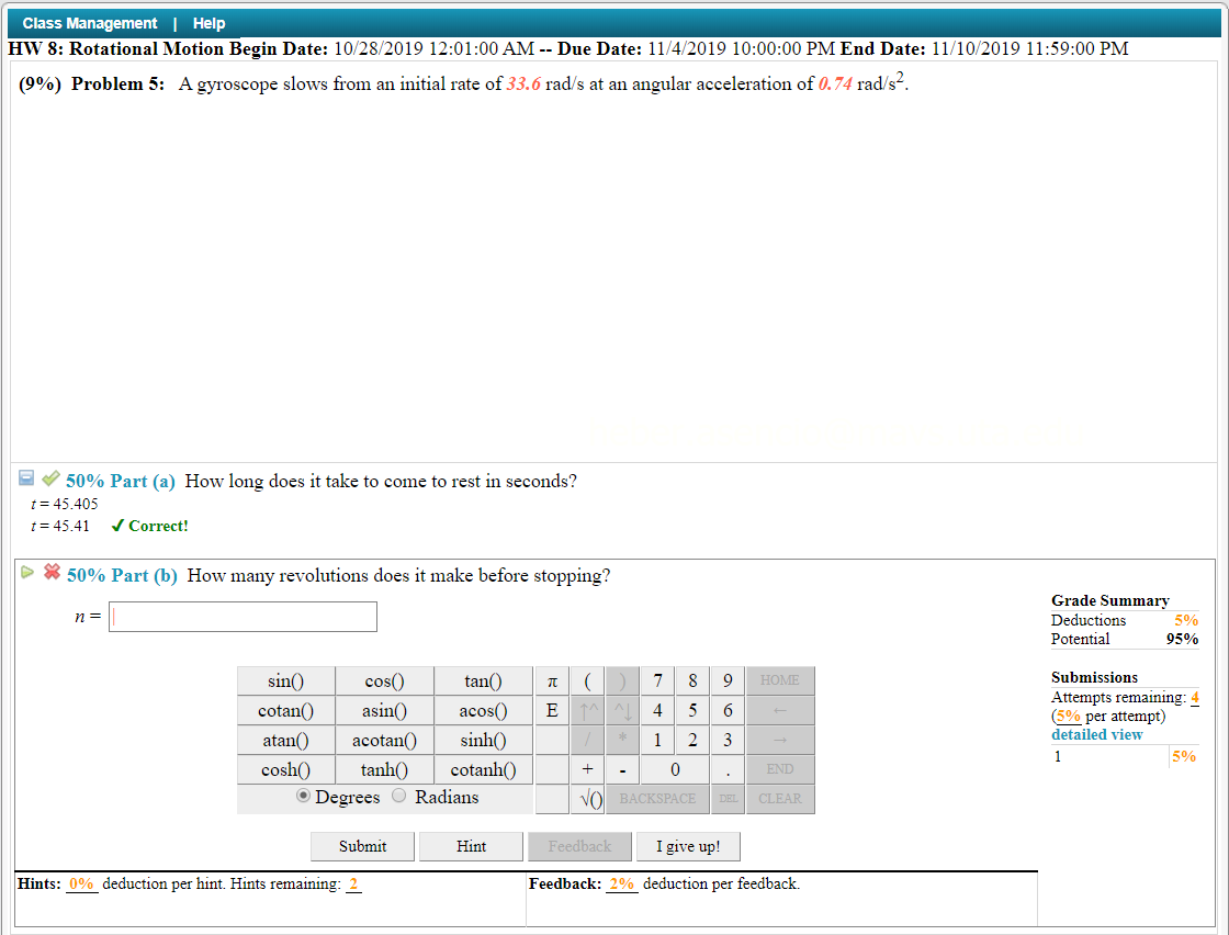 Solved Class Management | Help HW 8: Rotational Motion Begin | Chegg.com