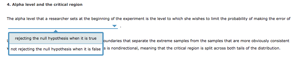 Solved 4. Alpha level and the critical region The alpha | Chegg.com