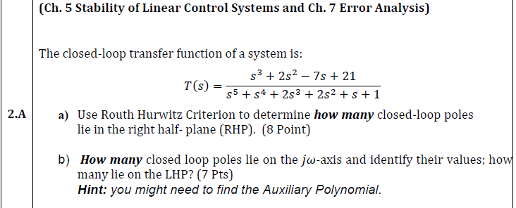 Solved (Ch. 5 Stability of Linear Control Systems and Ch. 7 | Chegg.com