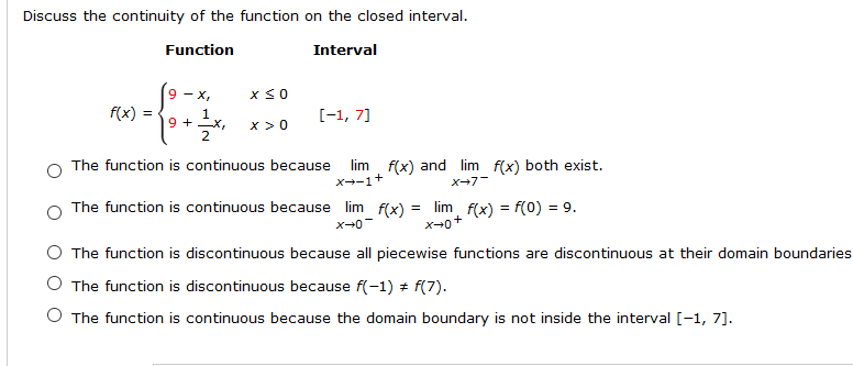 Solved Discuss the continuity of the function on the | Chegg.com