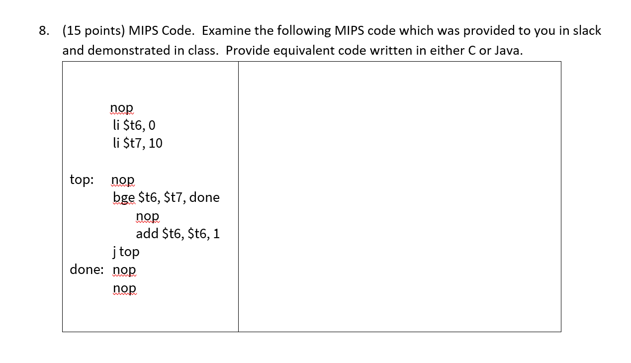 Solved 8. (15 points) MIPS Code. Examine the following MIPS | Chegg.com