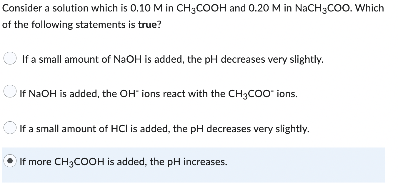 Solved Consider a solution which is 0.10 M in CH3COOH and | Chegg.com