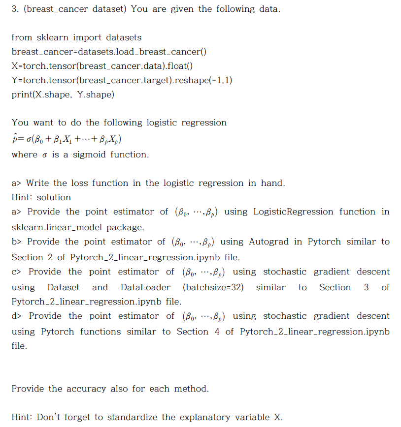 Solved 3. (breast_cancer dataset) You are given the | Chegg.com