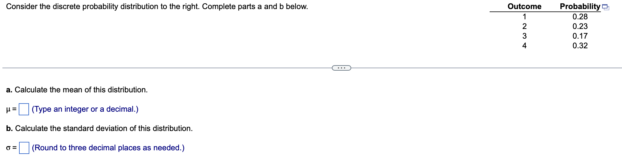 Solved Consider the discrete probability distribution to the | Chegg.com