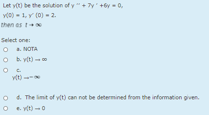 Solved Let y(t) be the solution of y" + 7y' +6y = 0, y(0) = | Chegg.com