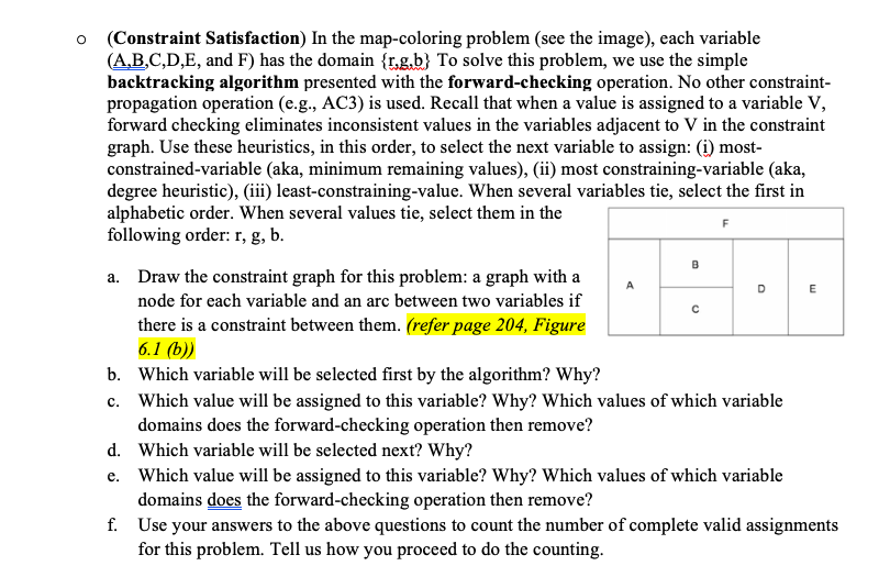 o (Constraint Satisfaction) In the map-coloring | Chegg.com