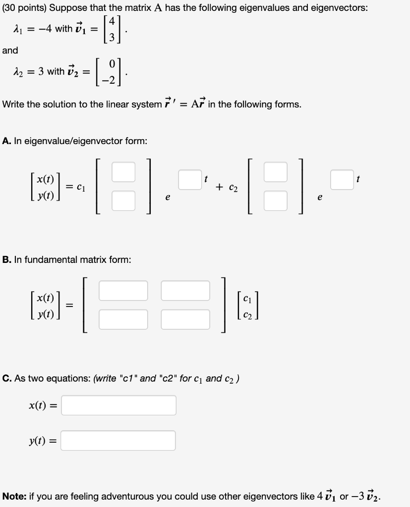 Solved (30 points) Suppose that the matrix A has the | Chegg.com