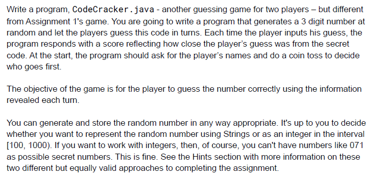 Solved Write a program, CodeCracker . java - another | Chegg.com