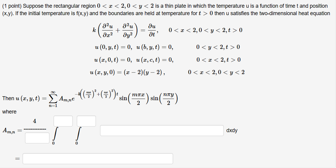 Solved (1 point) Suppose the rectangular region 00 then u | Chegg.com