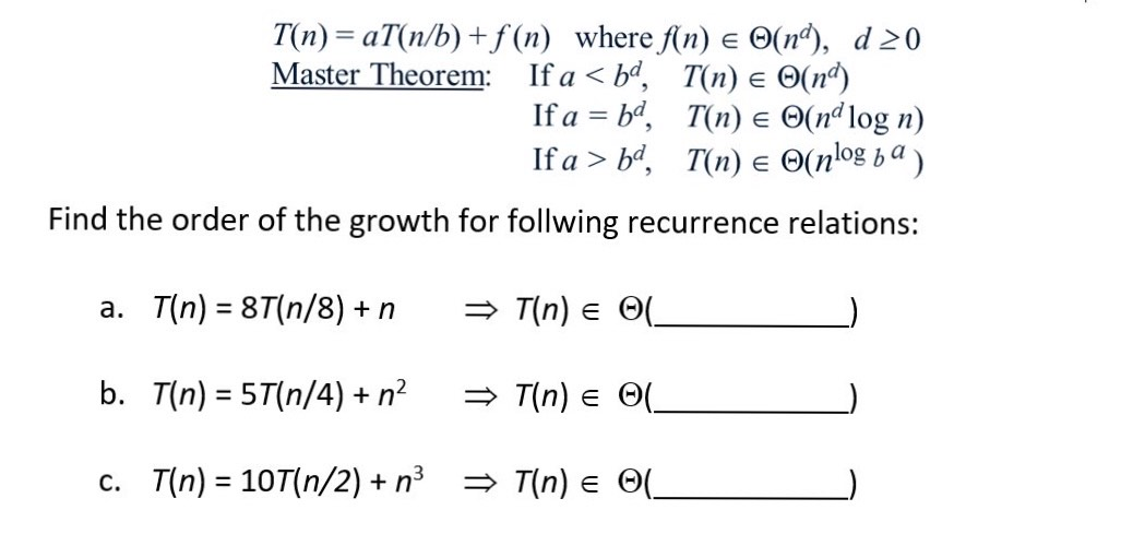 Solved Using the general form of the Master Theorm Find the | Chegg.com