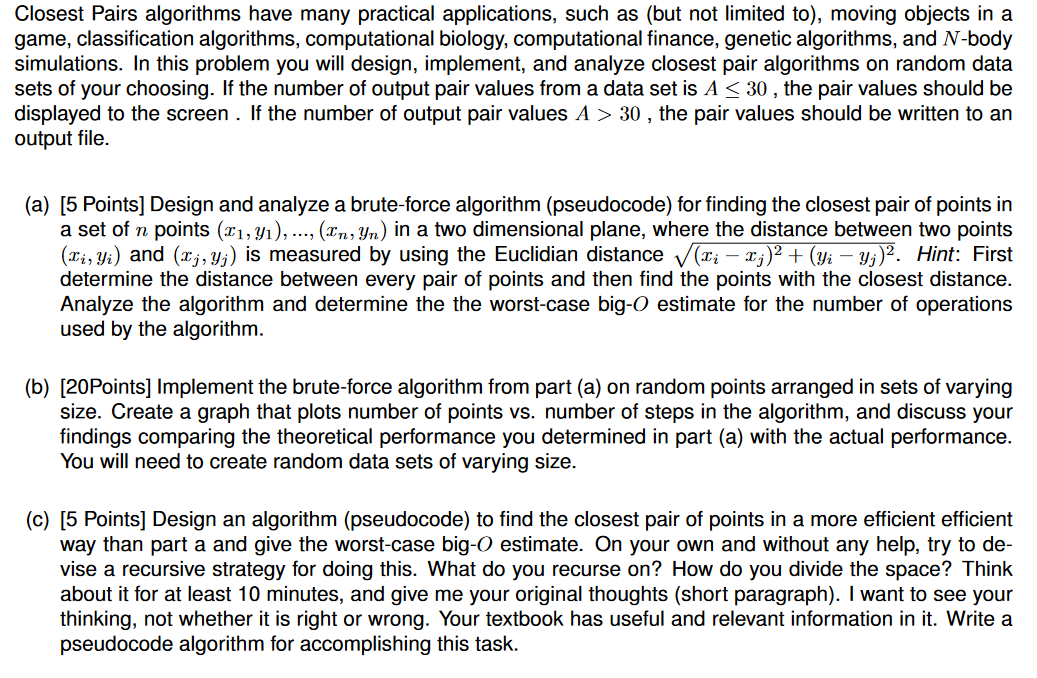 Solved Closest Pairs algorithms have many practical | Chegg.com