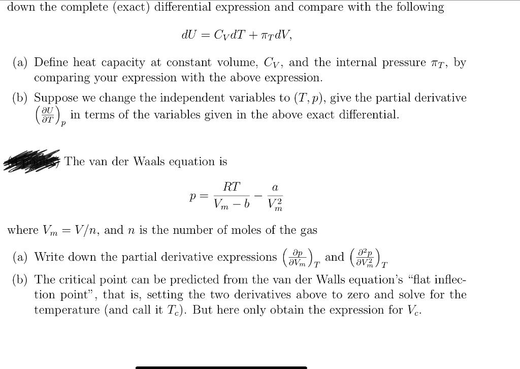 Solved down the complete (exact) differential expression and | Chegg.com