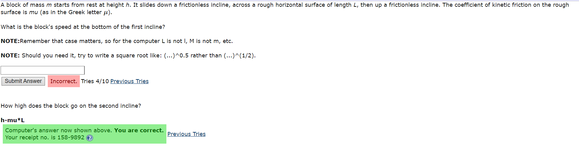 Solved A block of mass \( ﻿m \) ﻿starts from rest at height | Chegg.com