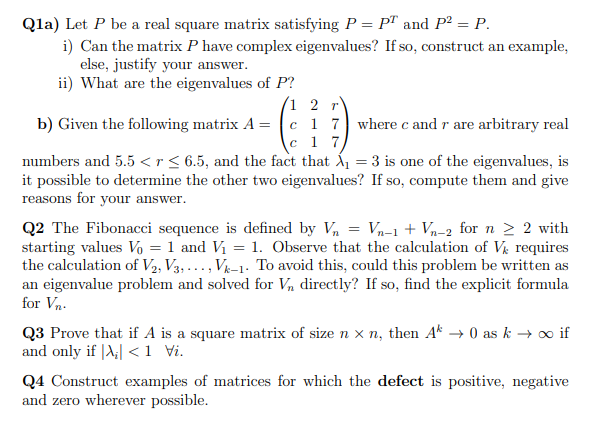 Solved Qla) Let P be a real square matrix satisfying P = P? | Chegg.com