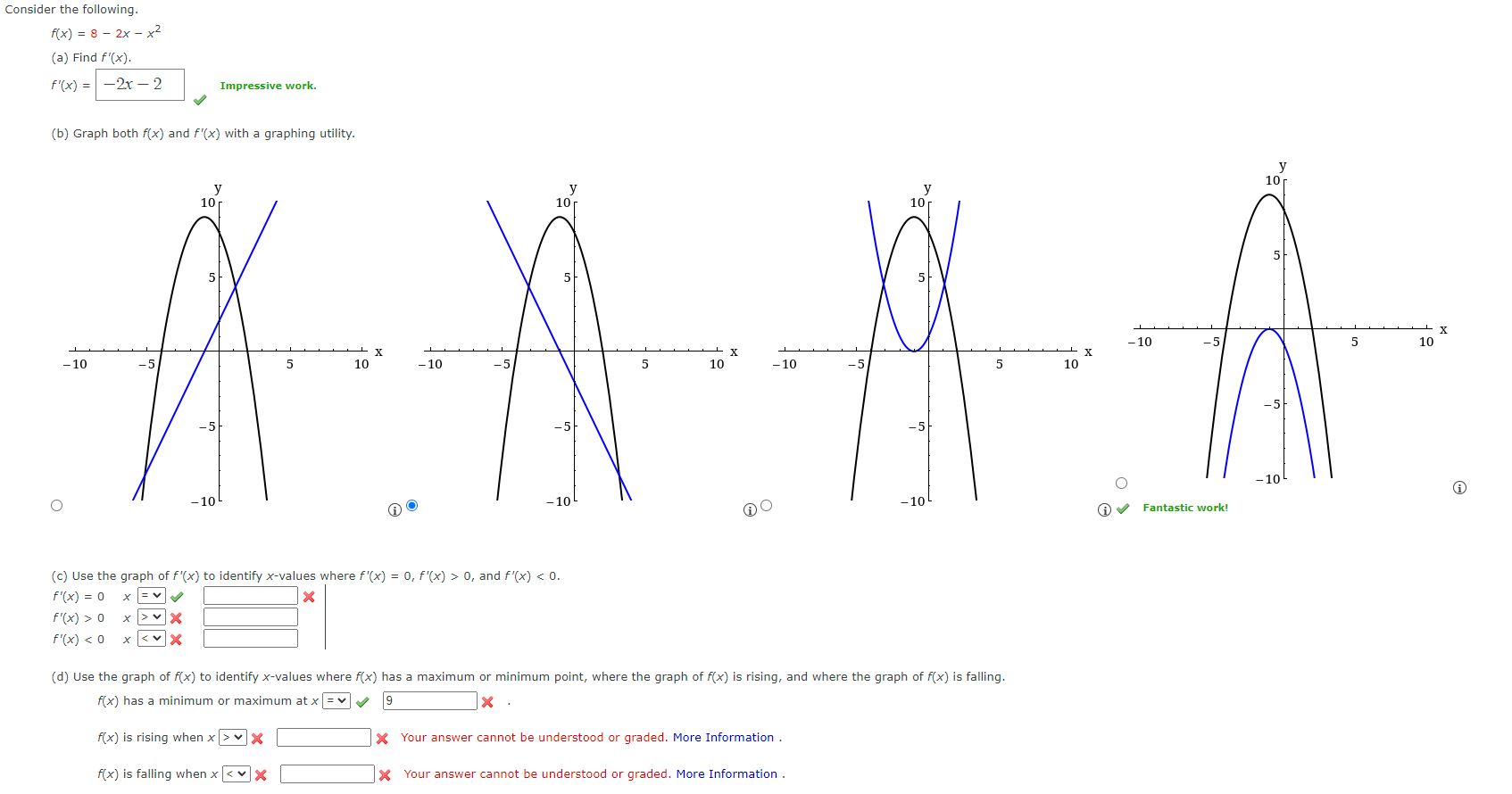 Solved Consider the following. f(x)=8−2x−x2 (a) Find f′(x). | Chegg.com