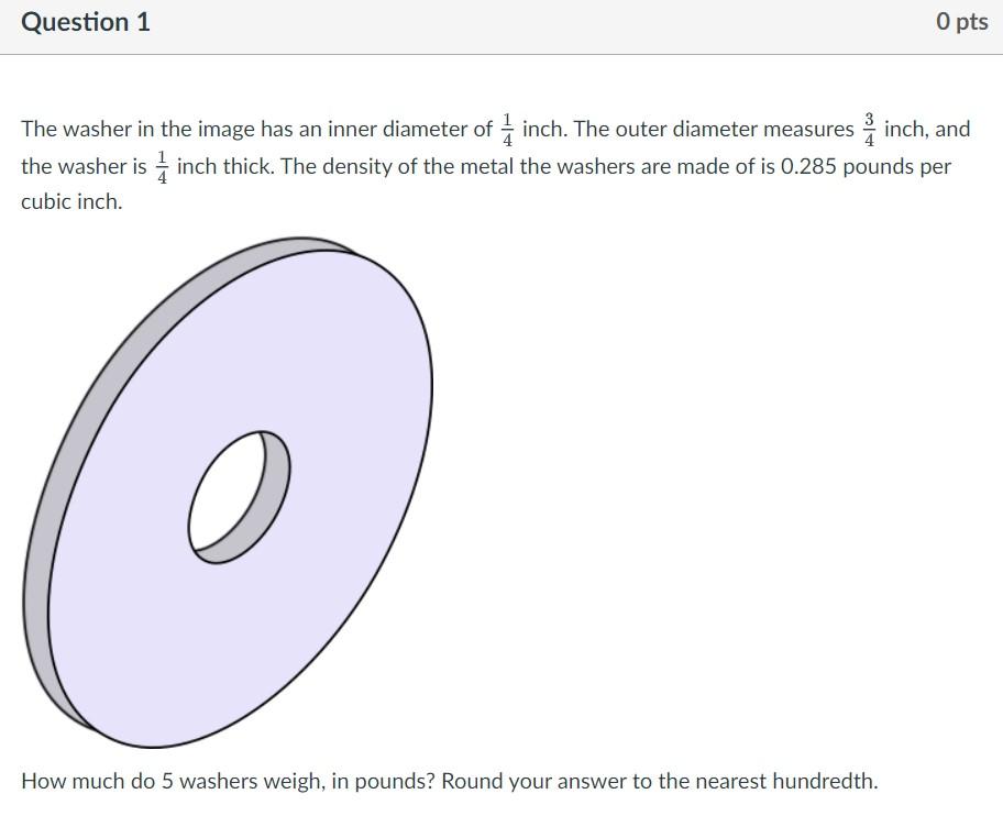 Solved Question 1 O pts The washer in the image has an inner | Chegg.com