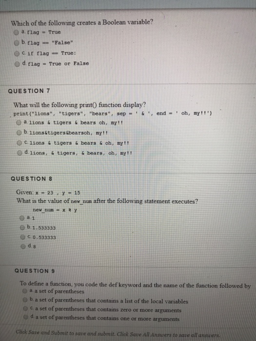 Solved Which Of The Following Creates A Boolean Variable A 