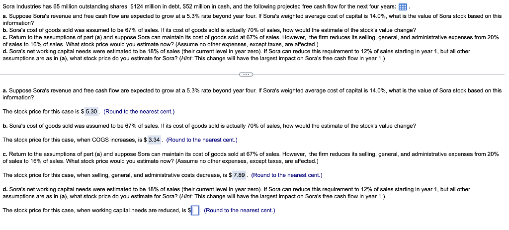 Sora Industries has 65 million outstanding shares, | Chegg.com