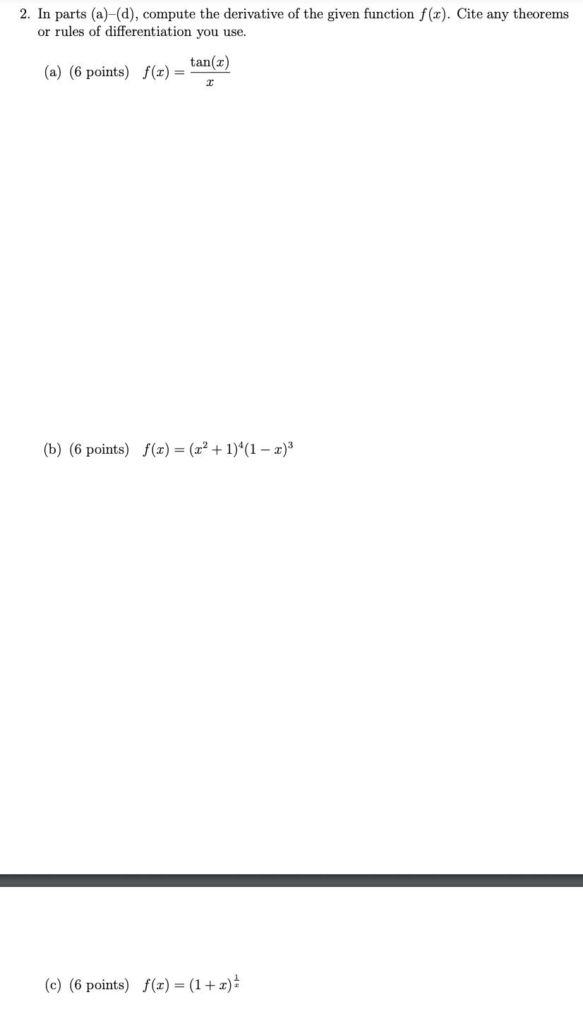 Solved 2. In parts (a)–(d), compute the derivative of the | Chegg.com