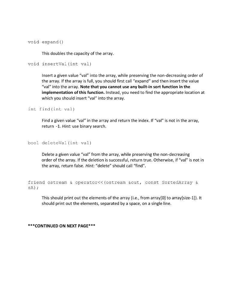 Implement a class named "SortedArray" that represents | Chegg.com