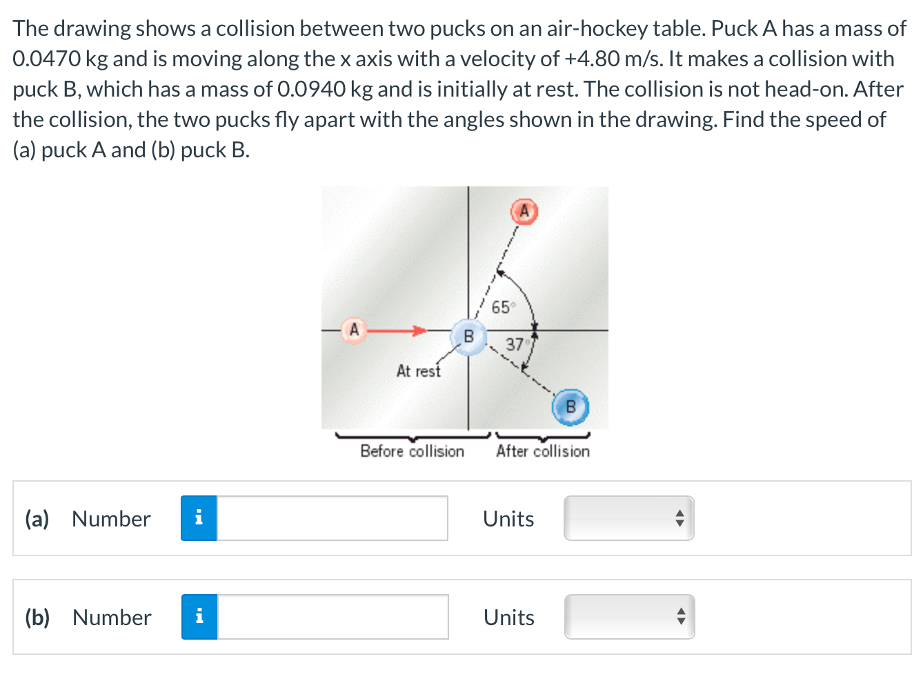 Solved The drawing shows a collision between two pucks on an | Chegg.com