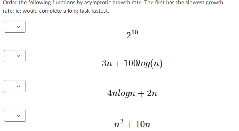 Order the following functions by asymptotic growth | Chegg.com