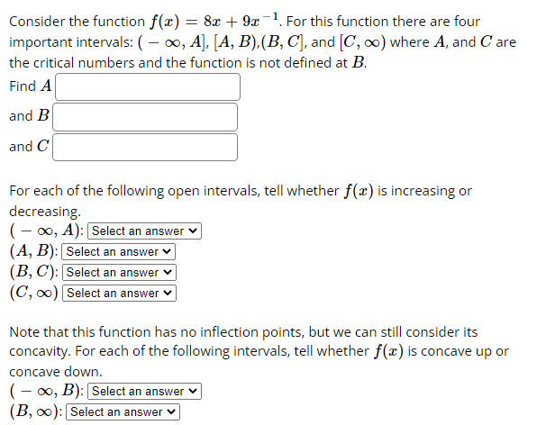 Solved Consider the function f(x)=8x+9x−1. For this function | Chegg.com