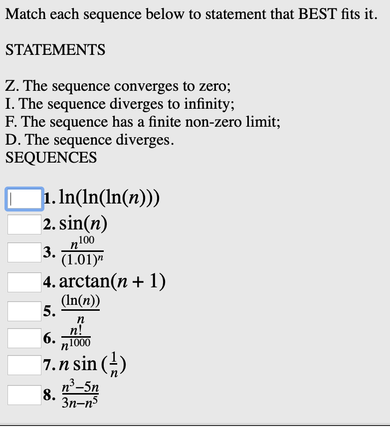 Solved Match each sequence below to statement that BEST fits | Chegg.com