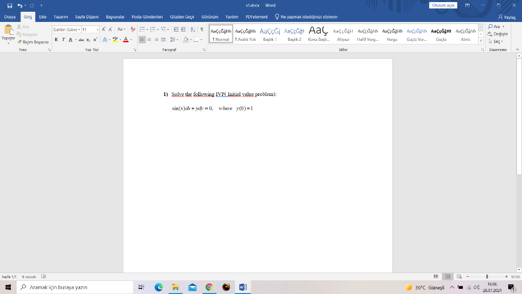 Solved 5. = s1.docx Word Chinum agin Dosya Giriş Ekle | Chegg.com