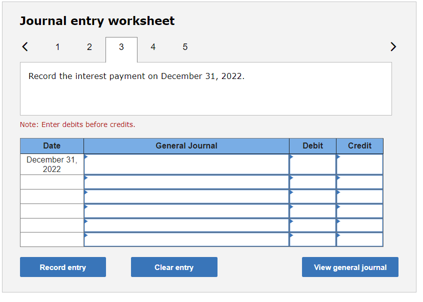 Solved Journal entry worksheet Record the interest payment | Chegg.com
