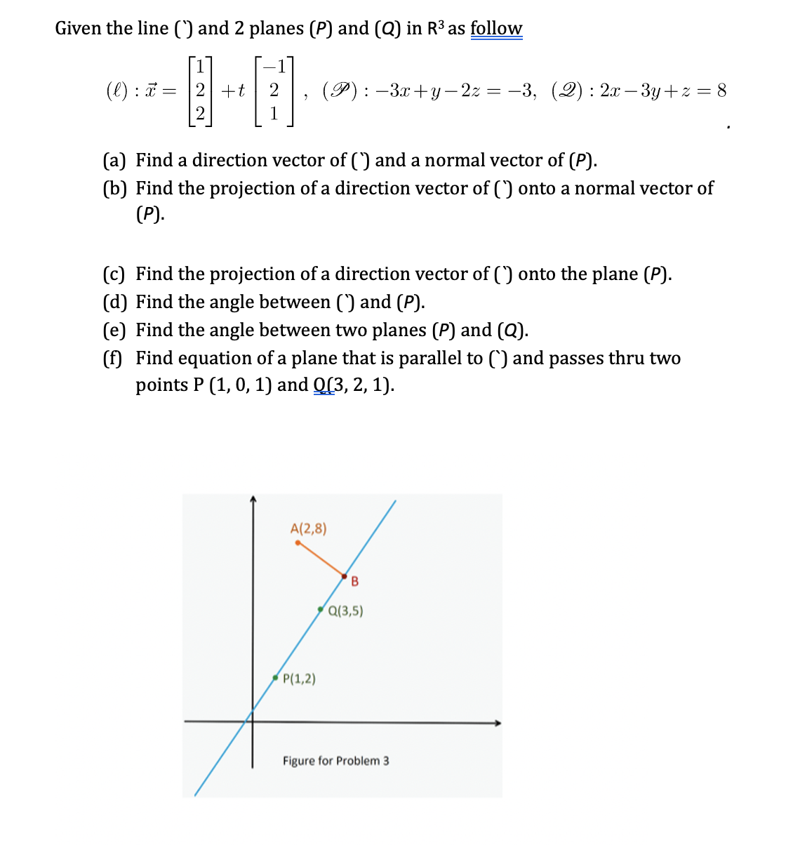 Solved Given the line (') ﻿and 2 ﻿planes (P) ﻿and (Q) ﻿in R3 | Chegg.com