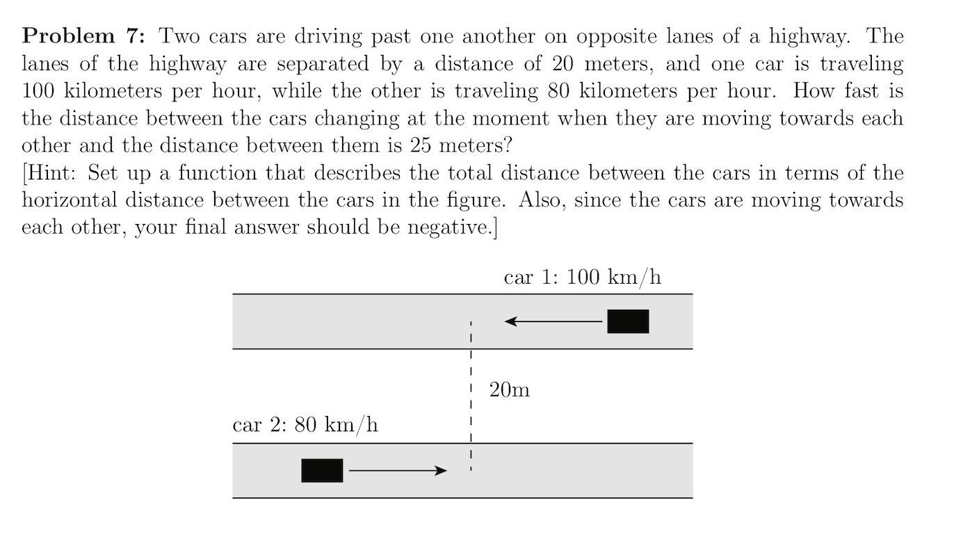 Solved Problem 7: Two cars are driving past one another on | Chegg.com
