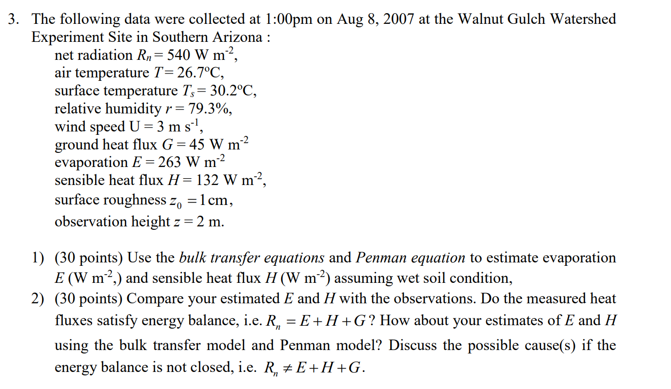 3. The following data were collected at 1:00pm on Aug | Chegg.com