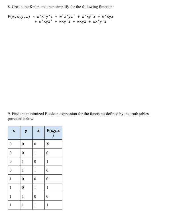 Solved 8 Create The Kmap And Then Simplify For The 