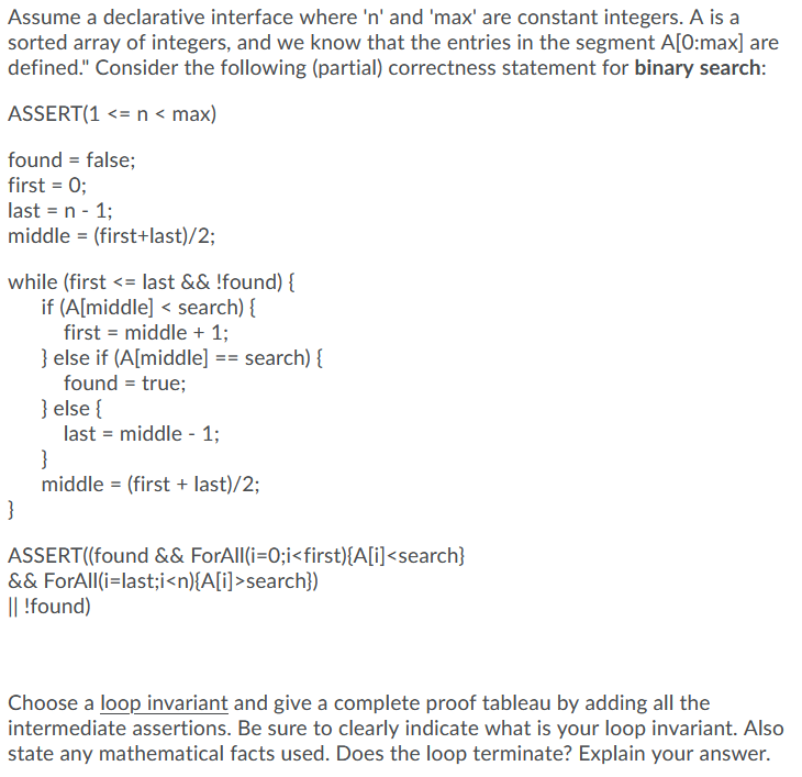 Solved Assume a declarative interface where 'n' and 'max' | Chegg.com
