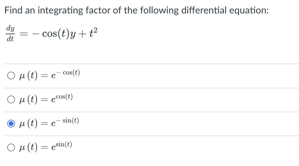 Solved Find an integrating factor of the following | Chegg.com