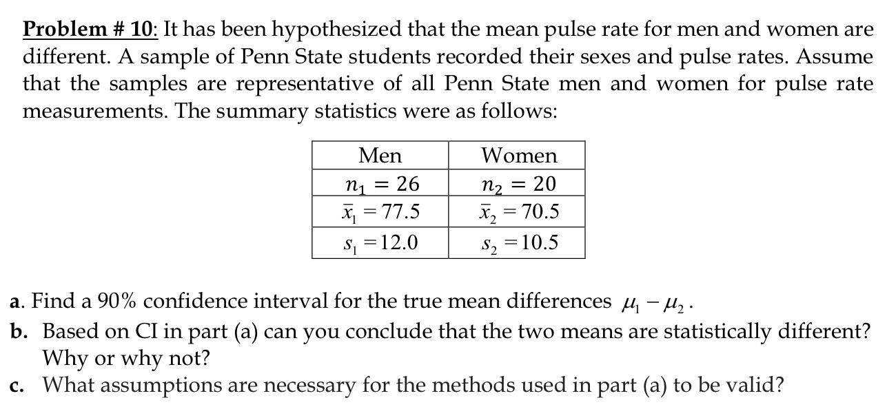 Solved Problem \# 10: It has been hypothesized that the mean | Chegg.com