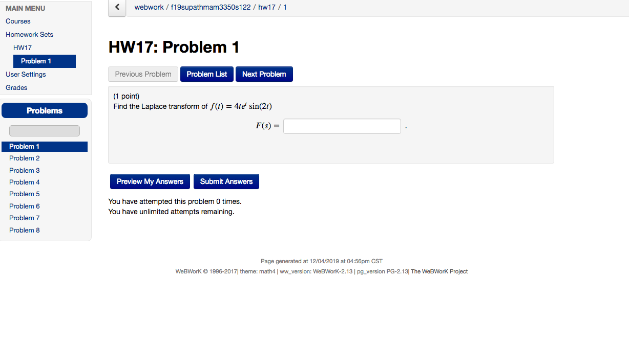 Solved webwork / f19supathmam3350s122 / hw17 / 1 MAIN MENU | Chegg.com Solved webwork / f19supathmam3350s122 / hw17 / 1 MAIN MENU | Chegg.com