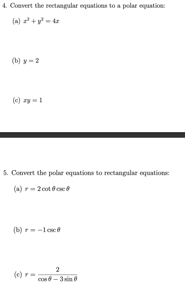 Solved 4. Convert the rectangular equations to a polar | Chegg.com