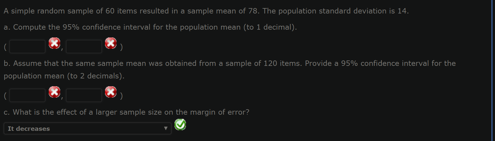 Solved A simple random sample of 60 items resulted in a | Chegg.com