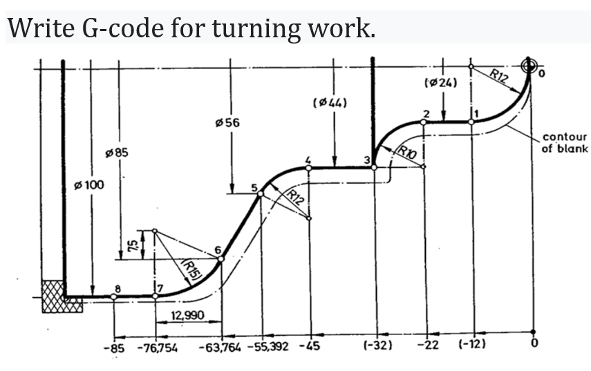 Solved Write G-code for turning work. + R12 (24) (44) 856 | Chegg.com