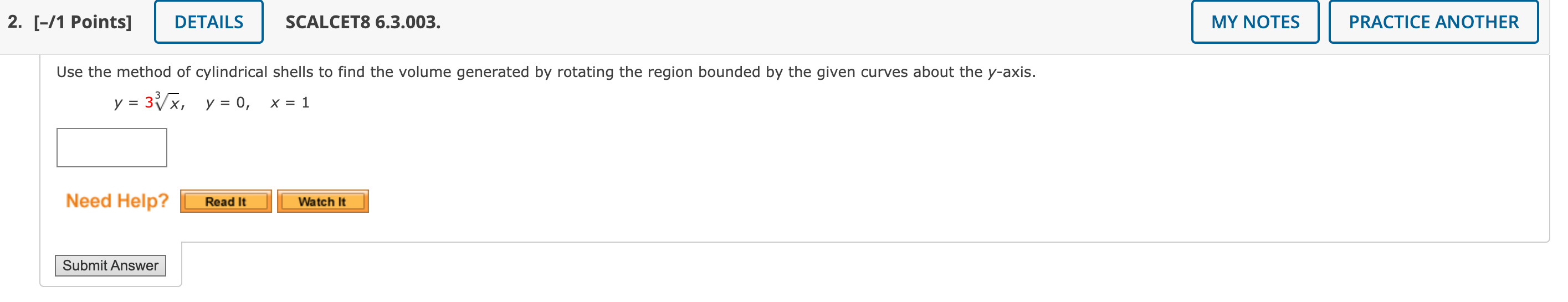 Solved y=33x,y=0,x=1 | Chegg.com