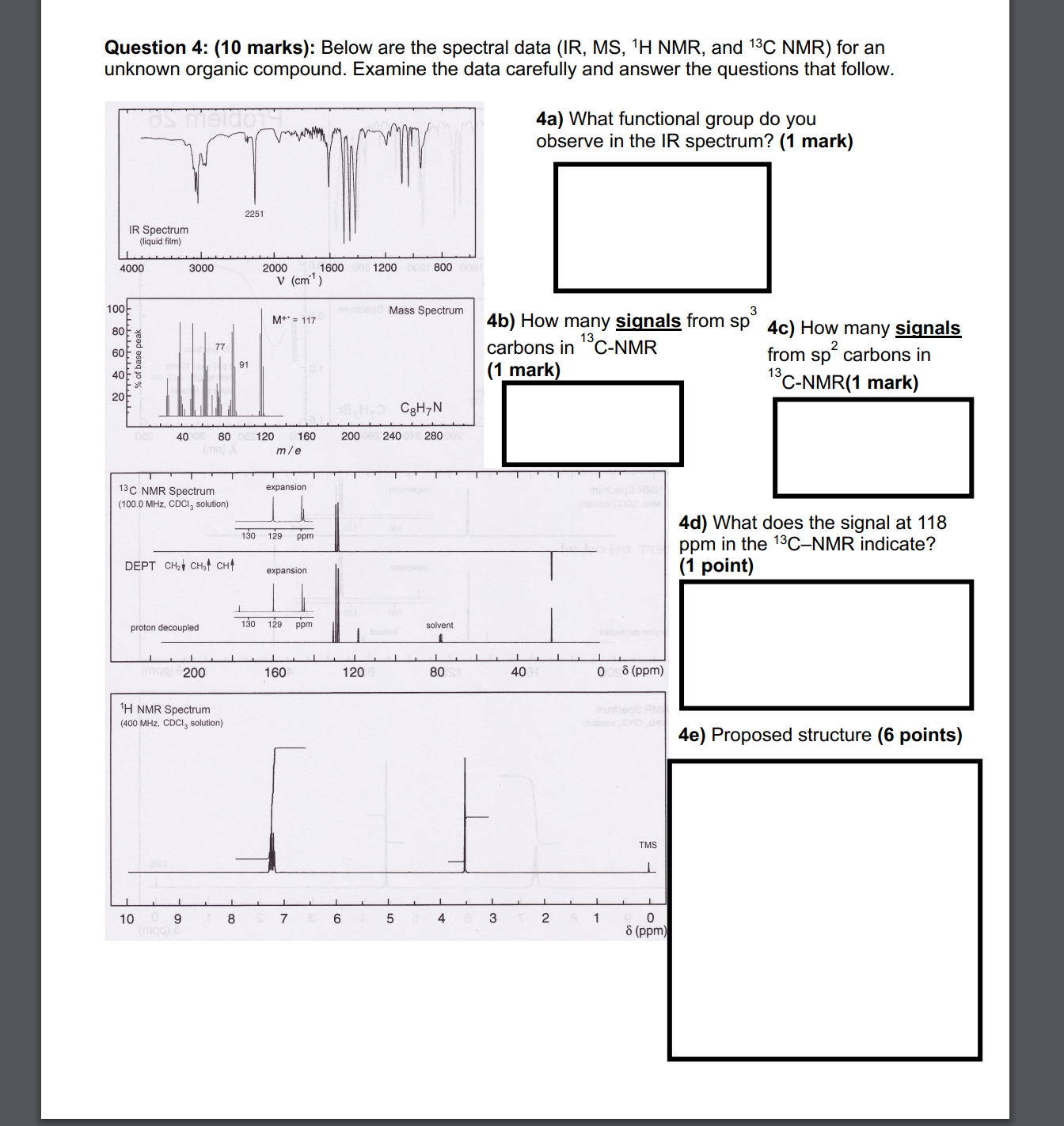 Solved Question 4: (10 marks): Below are the spectral data | Chegg.com