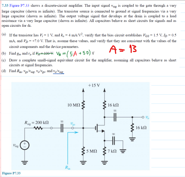 Solved 7.33 Figure P7.33 shows a discrete-circuit amplifier. | Chegg.com