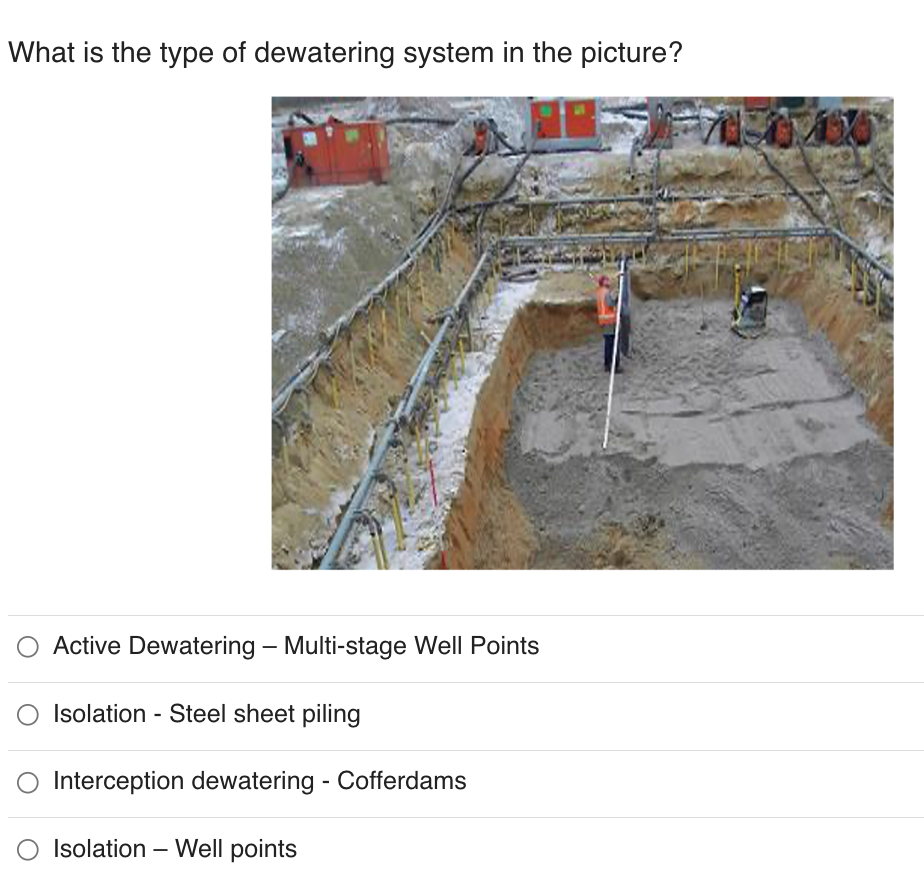 Solved What is the type of dewatering system in the picture? | Chegg.com