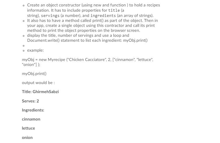 o Create an object constructor (using new and | Chegg.com