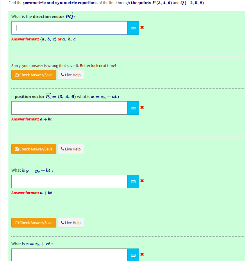 Solved What is the direction vector PQ : Answer format: | Chegg.com