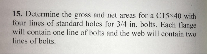 Solved 15. Determine the gross and net areas for a C15x40 | Chegg.com