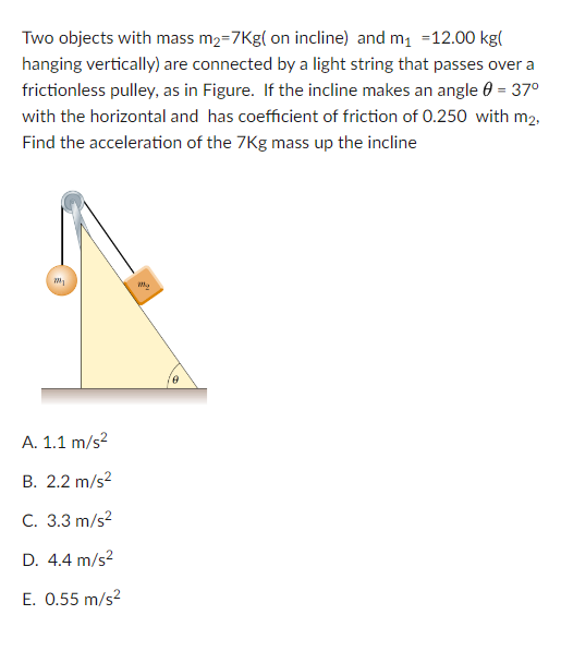 Solved Two Objects With Mass M2 7kg On Incline And